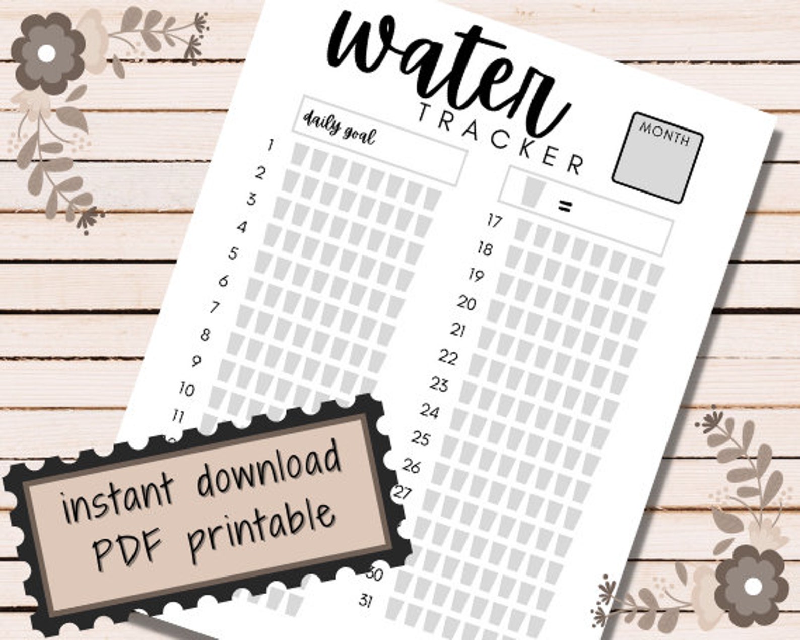 Printable Monthly Water Tracker, Water Log, Habit Tracker, PDF, Water ...