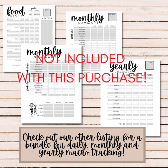 Paper & Party Supplies calorie counter food tracker macros log editable ...