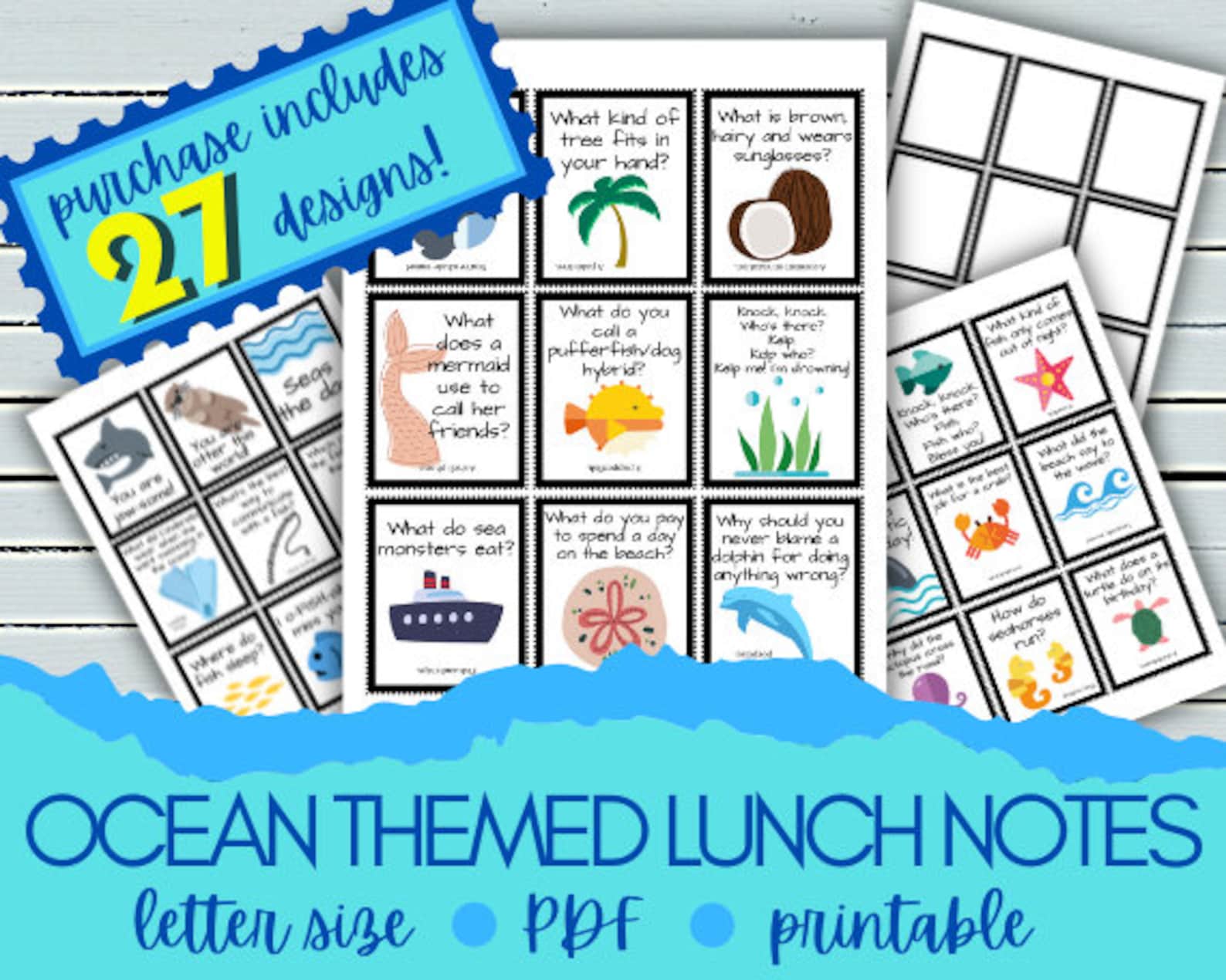 Ocean Lunchbox Notes, Printable Beach Lunch Box Notes, Jokes for School ...