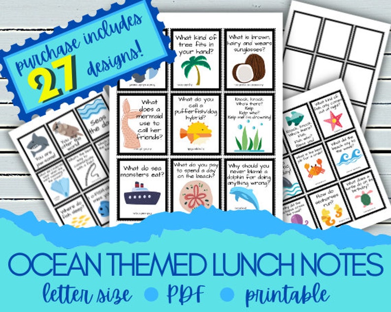 Ocean Lunchbox Notes, Printable Beach Lunch Box Notes, Jokes for School ...