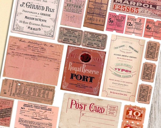 Vintage Ticket Ephemera Washi Stickers 60 Pcs, Travel Stickers, Junk
