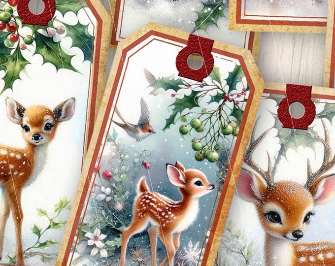 Rustic Christmas Gift Tags, Deer Christmas Gift Tags, Forest Christmas ...