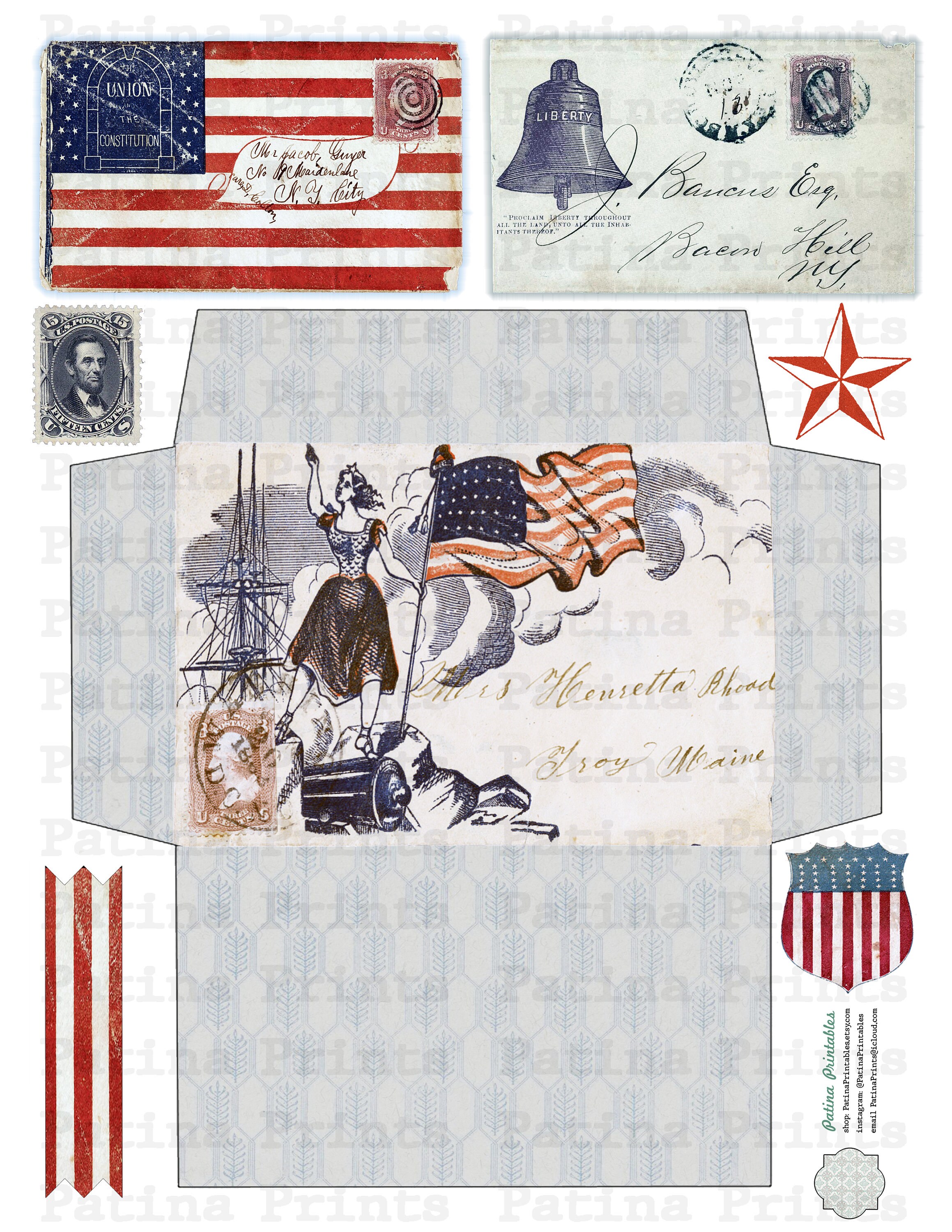 5 Envelopes Kit, Printable, 1800s Letters, Envelope, Kit, Vintage ...