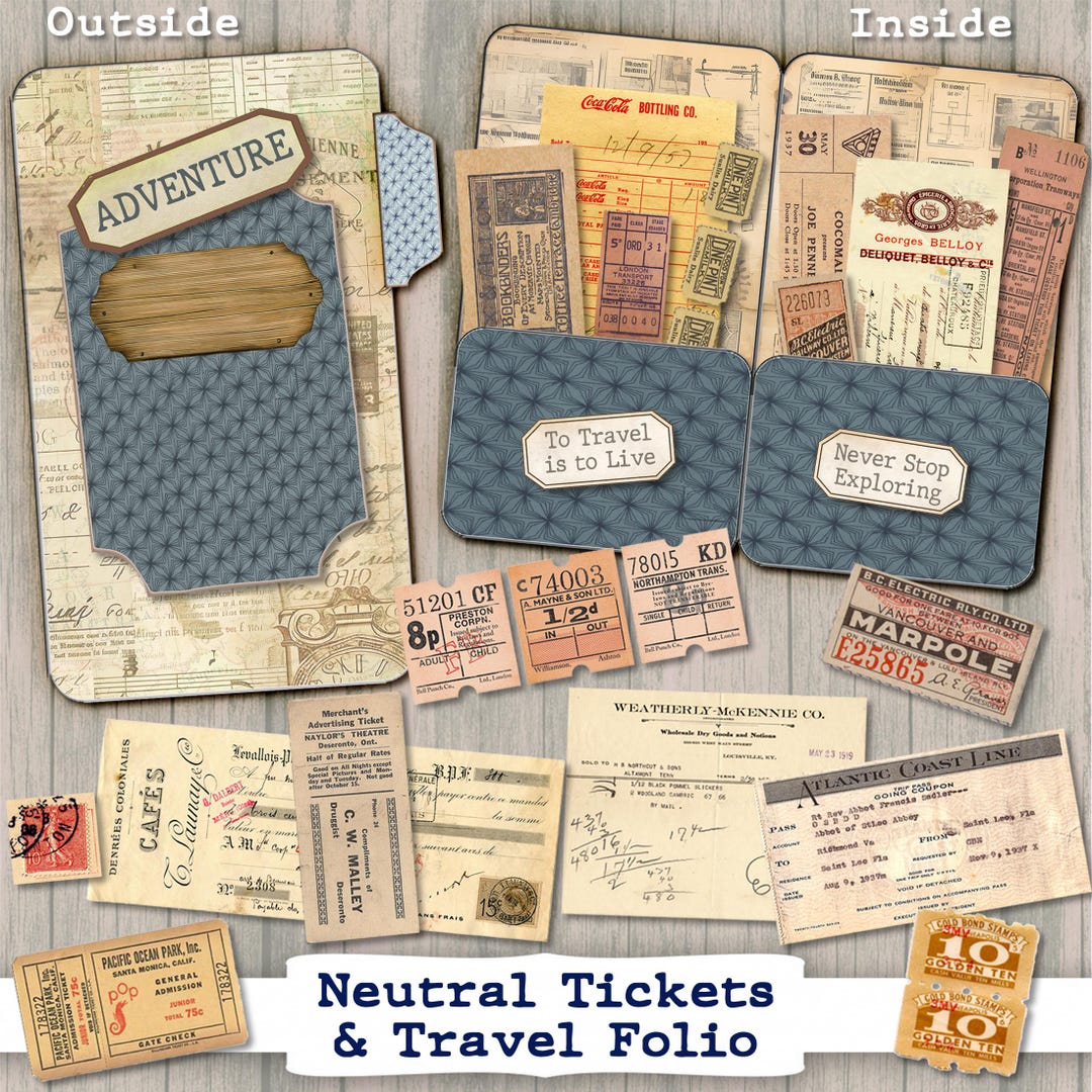 Vintage Travel Folio Gift Kit Digital Download Gifts Cards Tickets ...