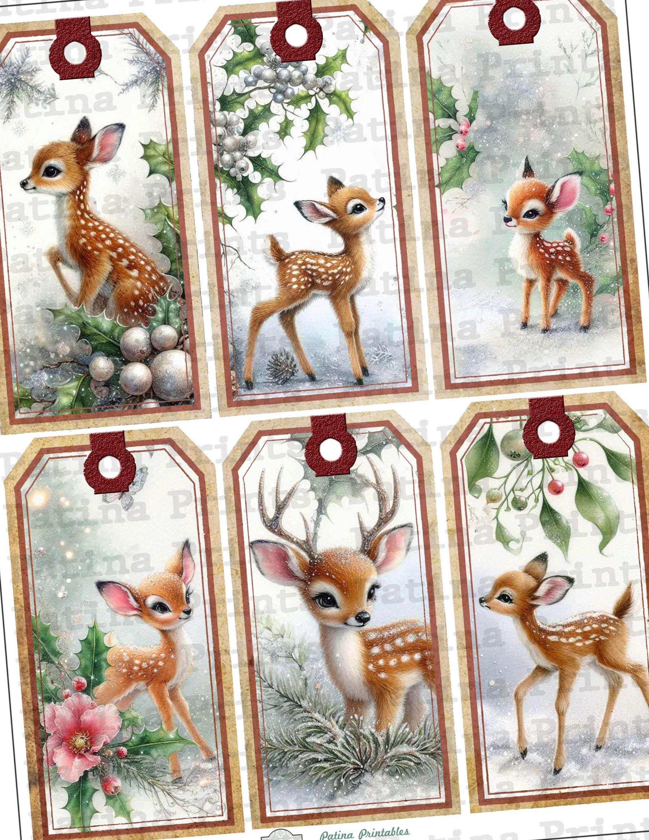 Retro Deer Gift Tags Printable Vintage Christmas Gifts Tag Digital ...