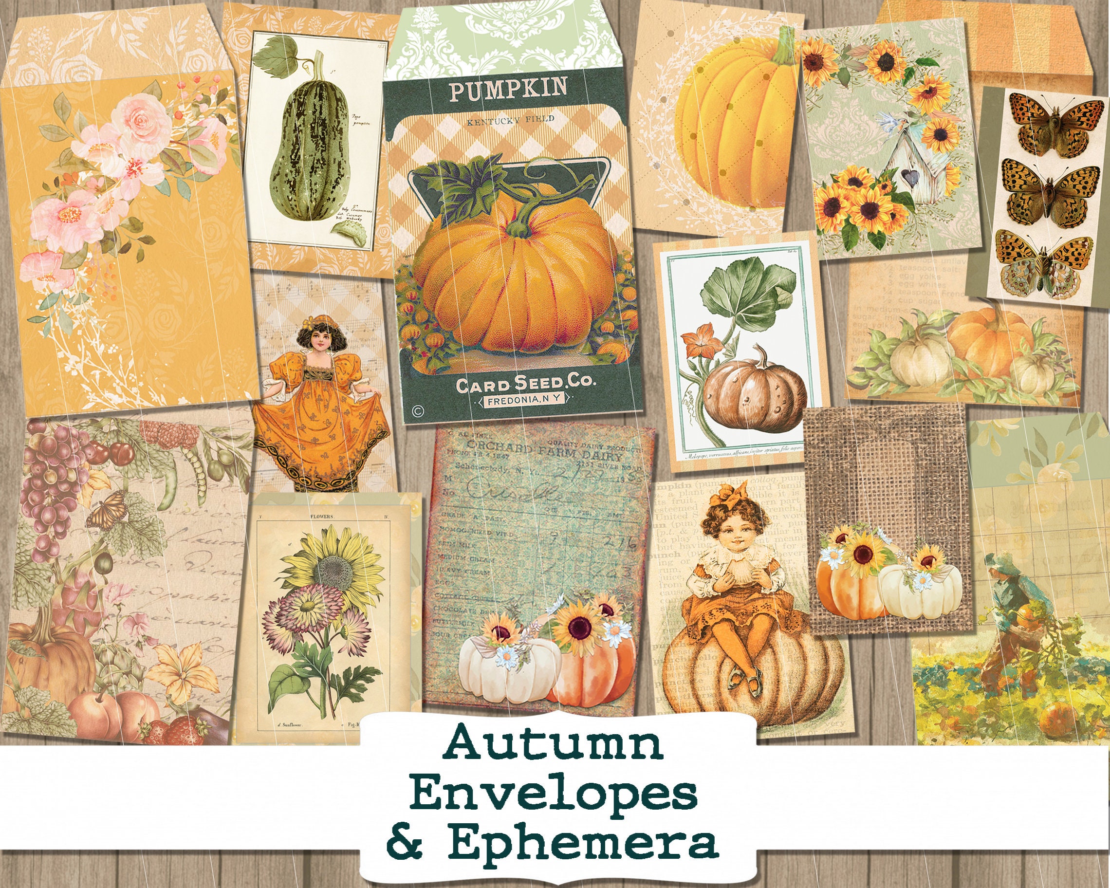 5 Fall Envelopes, Vintage Ephemera, Autumn, Journal, Cards, Junk ...