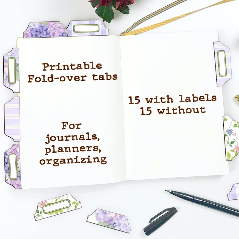 Printable Page Tabs Planner Tab Dividers Floral Labels Folder Divider ...