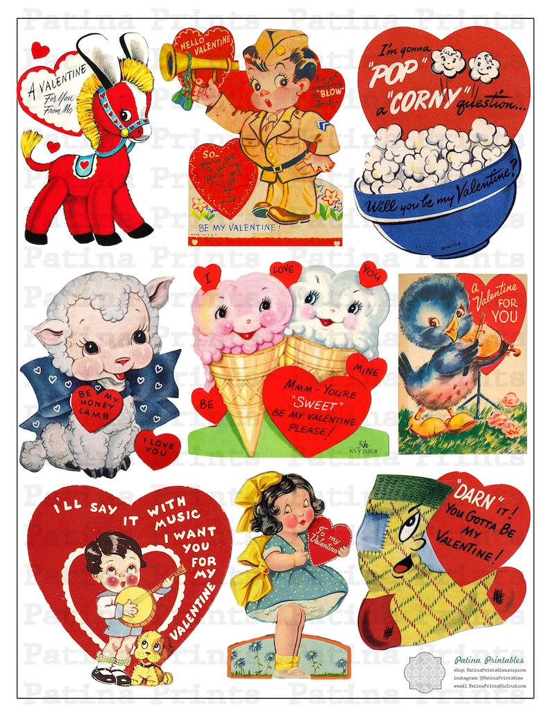 Vintage Valentines Retro Printable Cards Valentine’s Day Card Kitsch ...