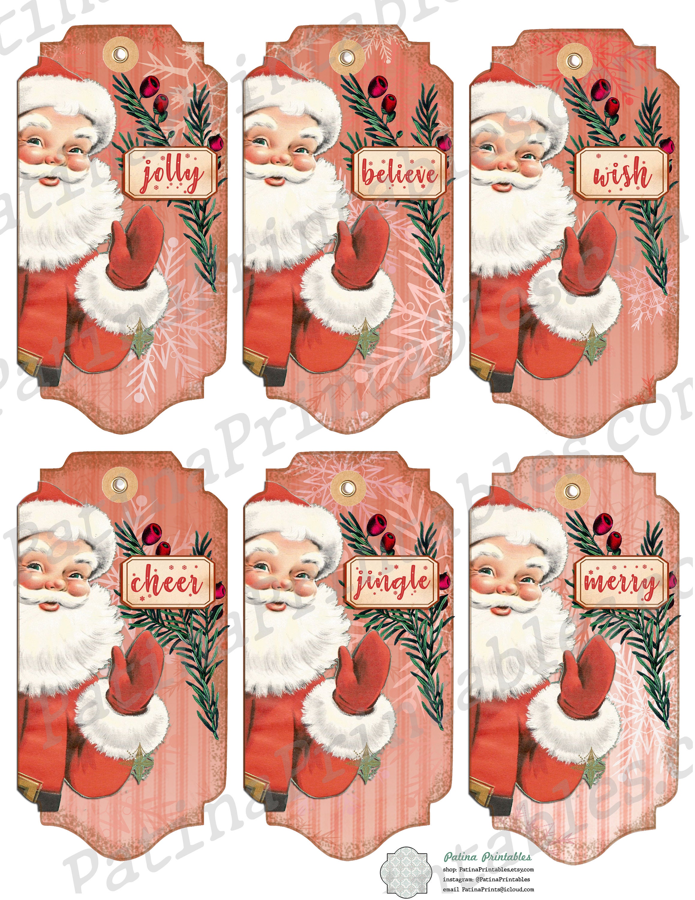 Santa Gift Tags Printable Gift Tags Vintage Santa - Etsy