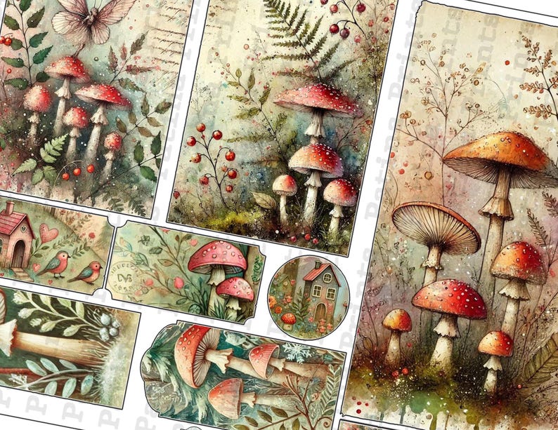 Mushrooms Printable Ephemera Kit Mushroom Digital Download Papers Junk ...