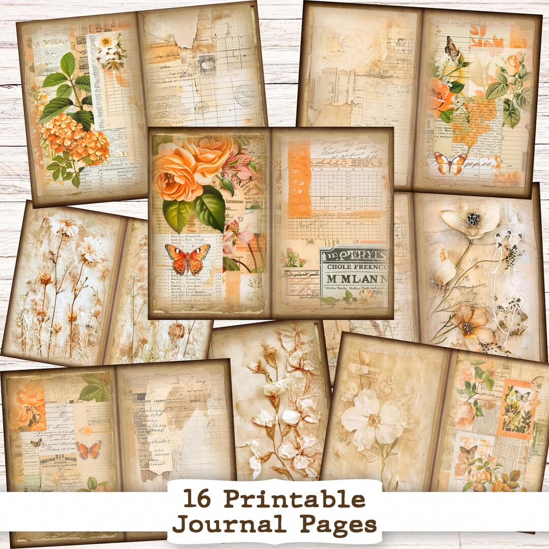 Vintage Fall Ledger Pages Junk Journal Kit Printable Papers Cottage ...