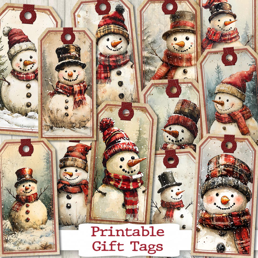 Printable Snowman Ephemera, Printable Gift Tags, Winter Ephemera ...