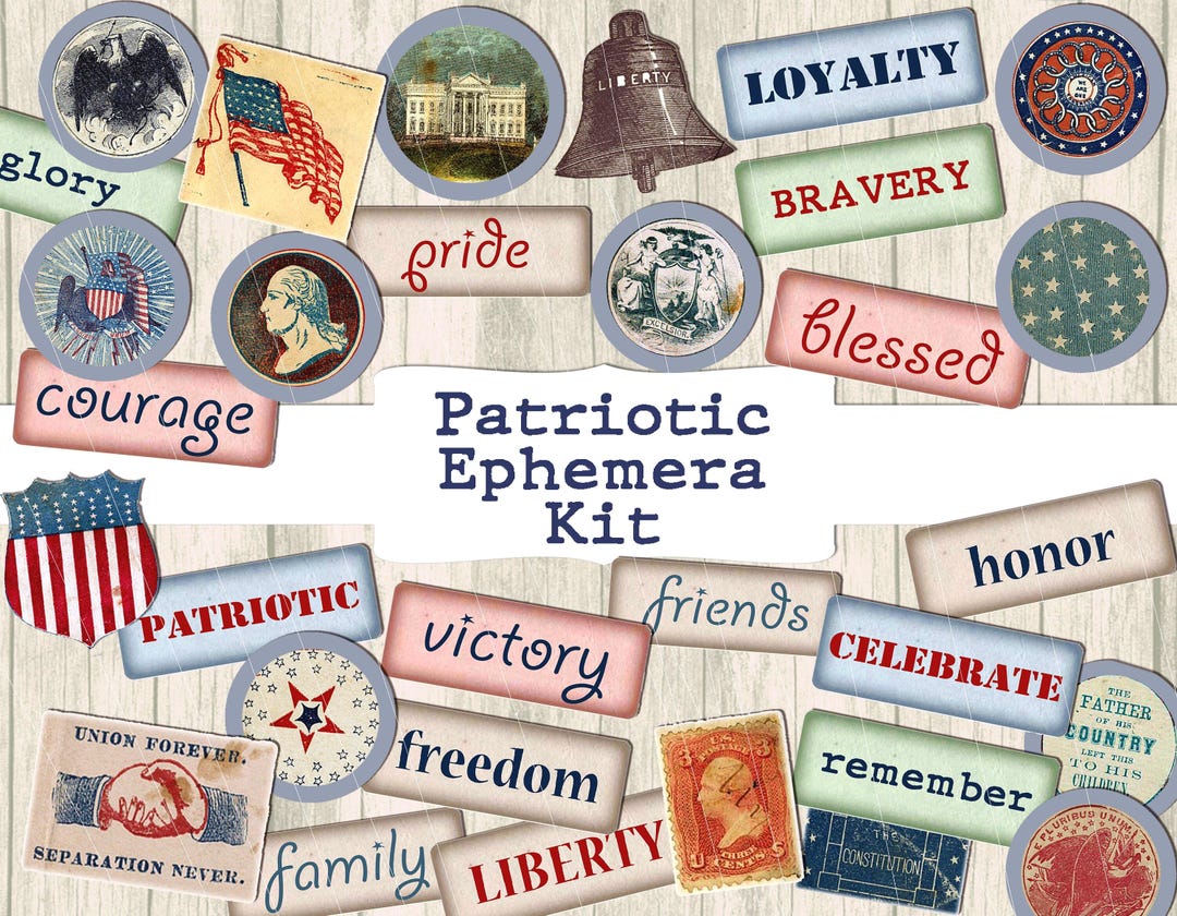 Printable Patriotic Words Phrases Labels Vintage Independence Day ...