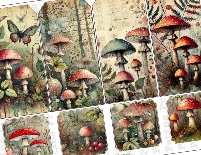 Mushrooms Printable Ephemera Kit Mushroom Digital Download Papers Junk ...