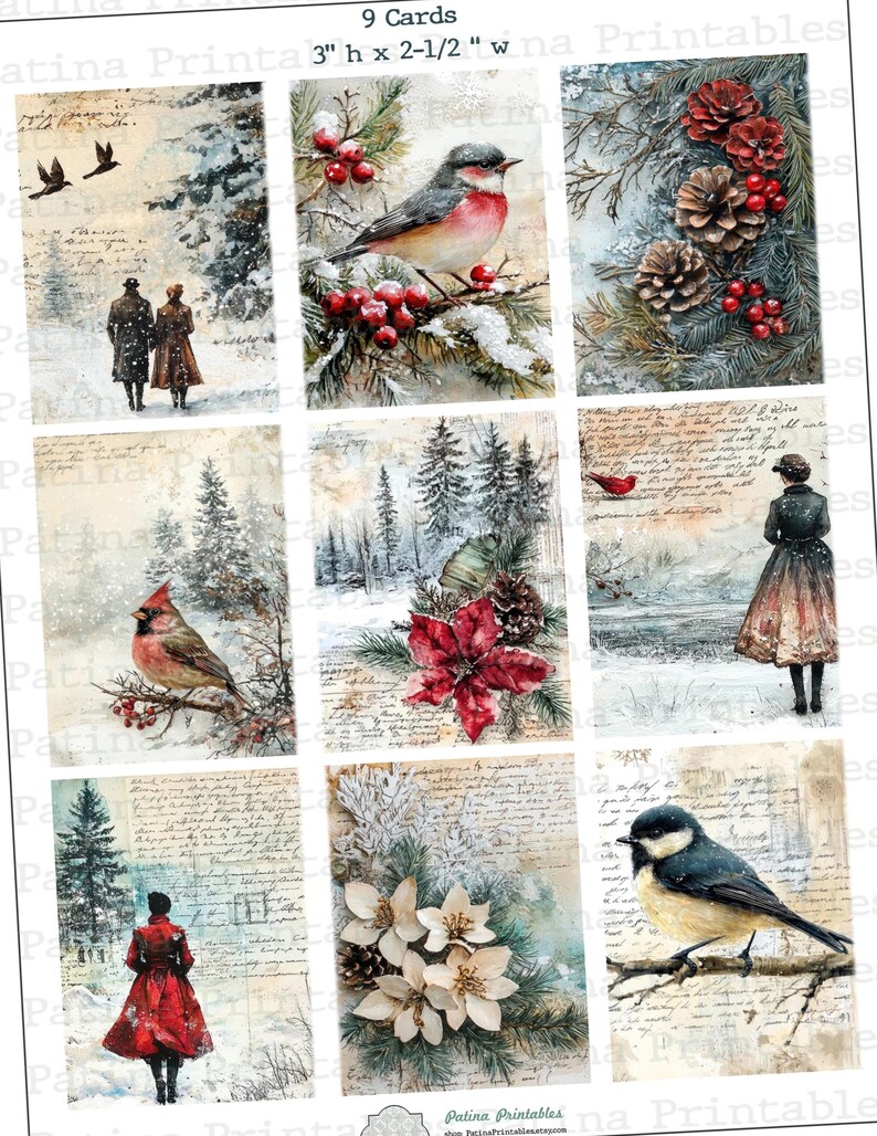 Christmas Cards Mini Card Gift Tags Digital Download Tag Labels ...