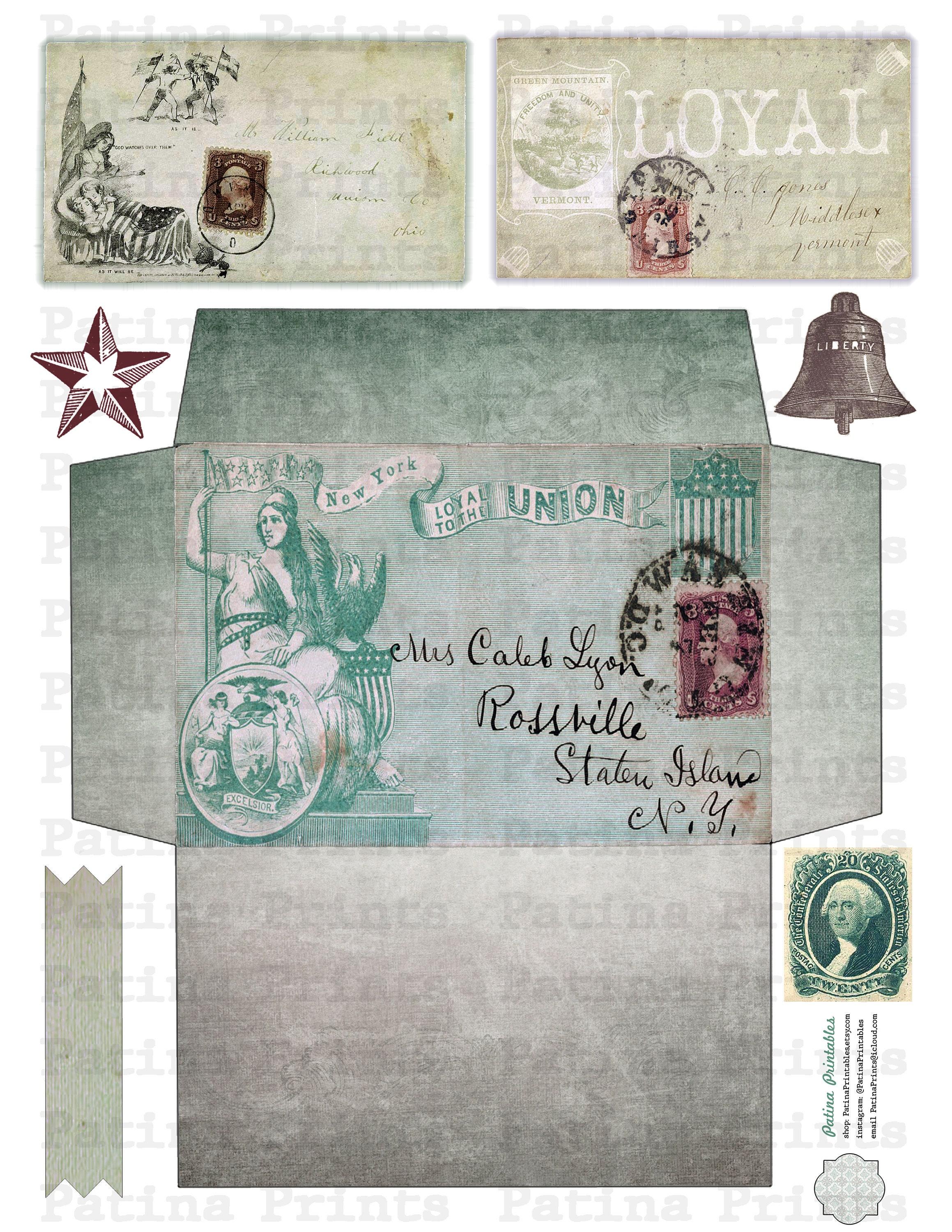 5 Envelopes Kit, Printable, 1800s Letters, Envelope, Kit, Vintage ...