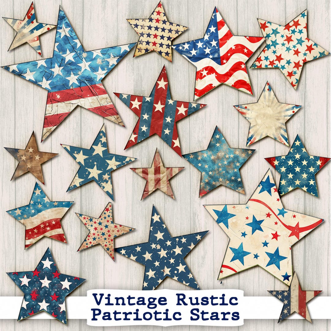 Printable Patriotic Stars Ephemera Star Fussy Cut Clipart Rustic Junk ...