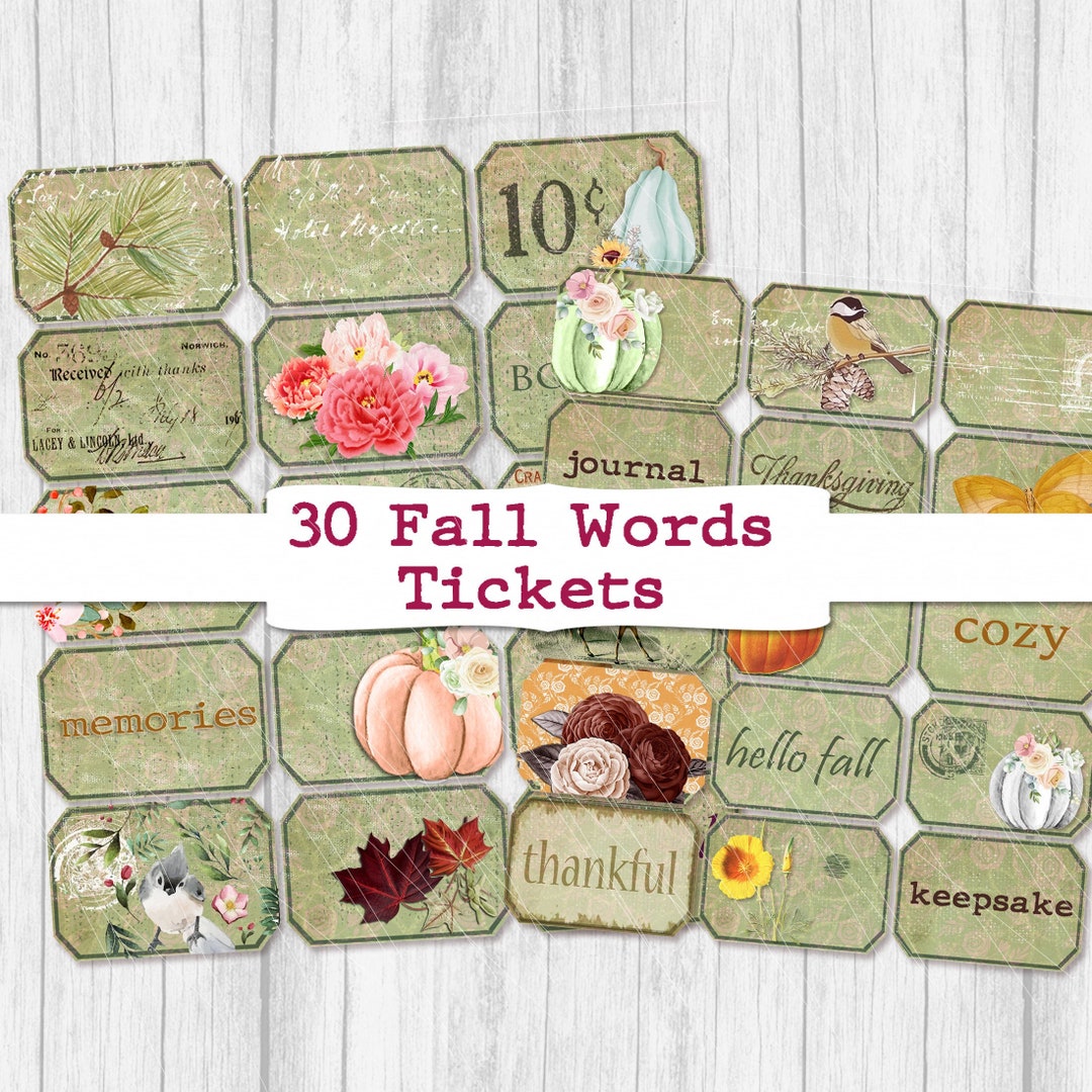 Fall Tickets, Printable, Autumn, Journal Words, Ephemera, Pack, Junk ...