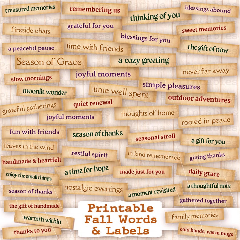 Gratitude Word Strips Labels Printable Words Phrases Sayings Digital ...