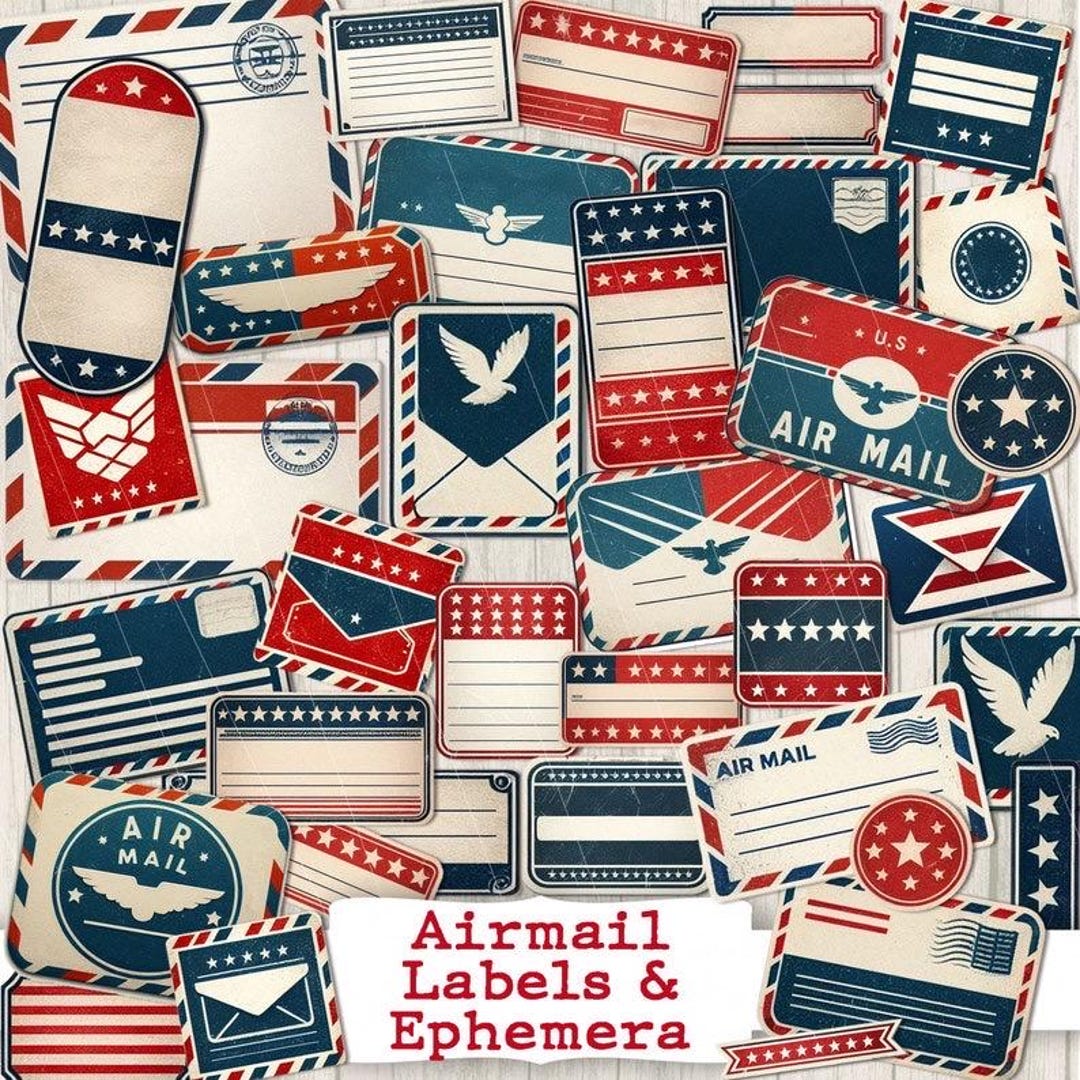 Air Mail Ephemera Digital Download Airmail Labels Vintage Junk Journal ...