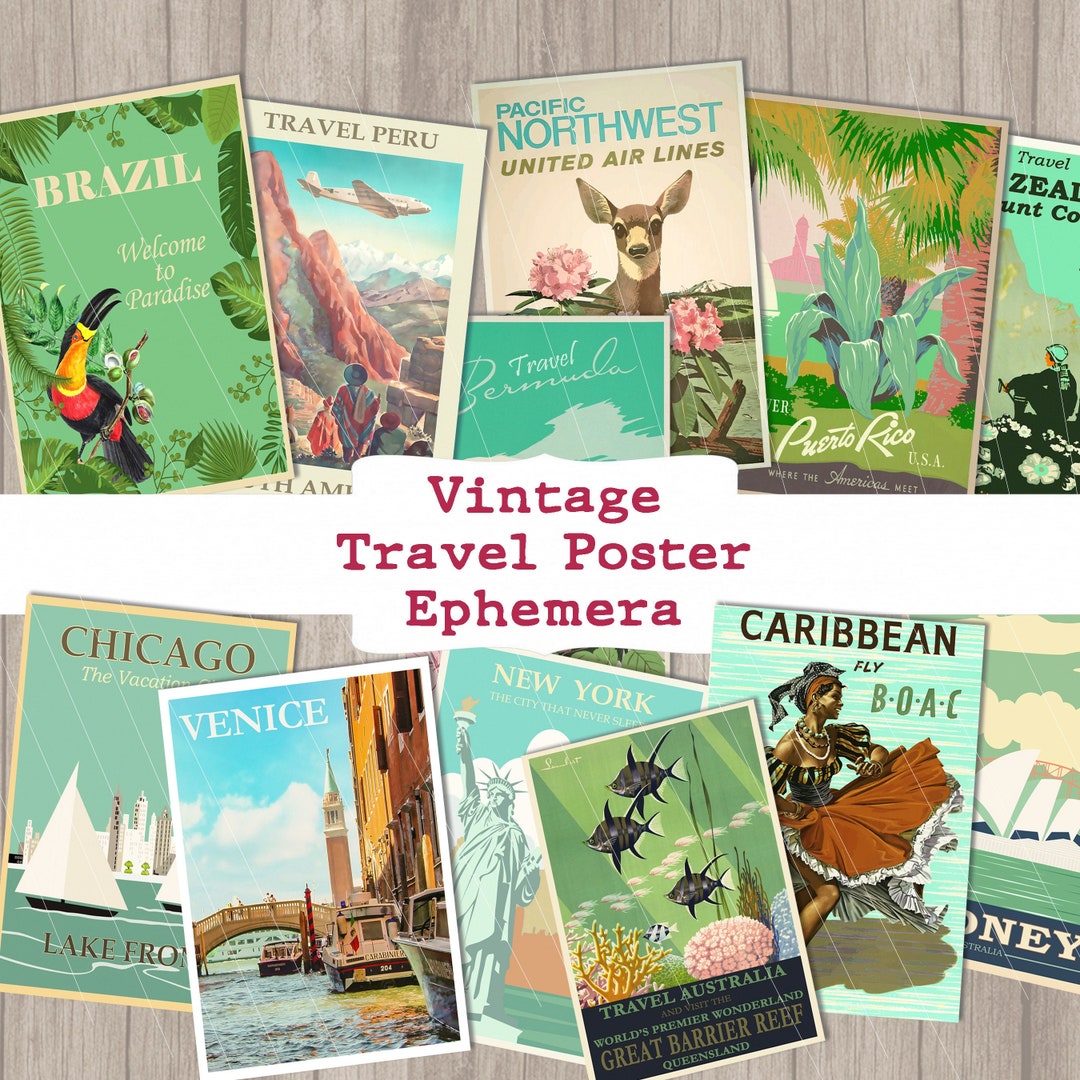 Mini Vintage Vacation Travel Ephemera Pack Printable - Etsy