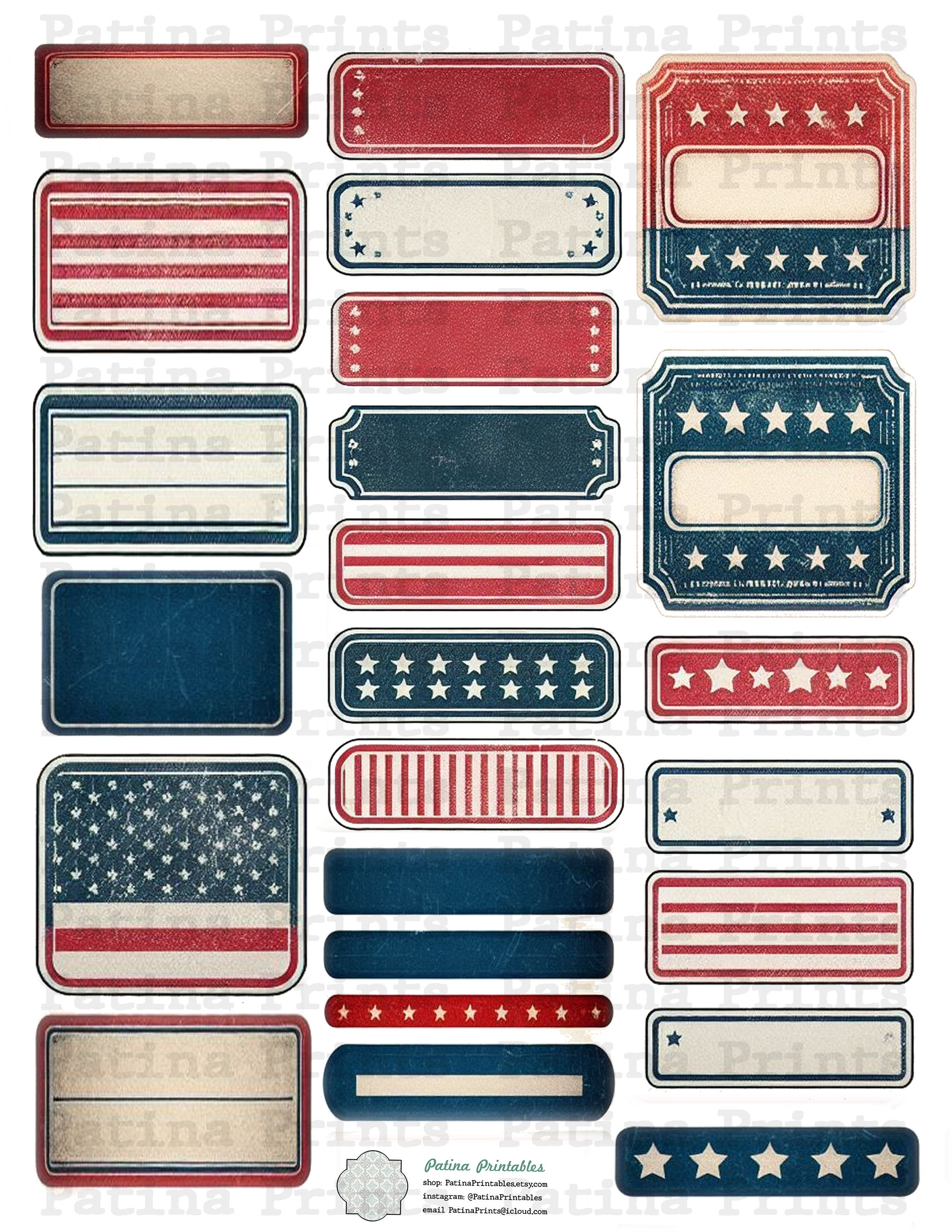 Patriotic, Ephemera, Pack, Printable, Embellishment, Red, White, Blue ...