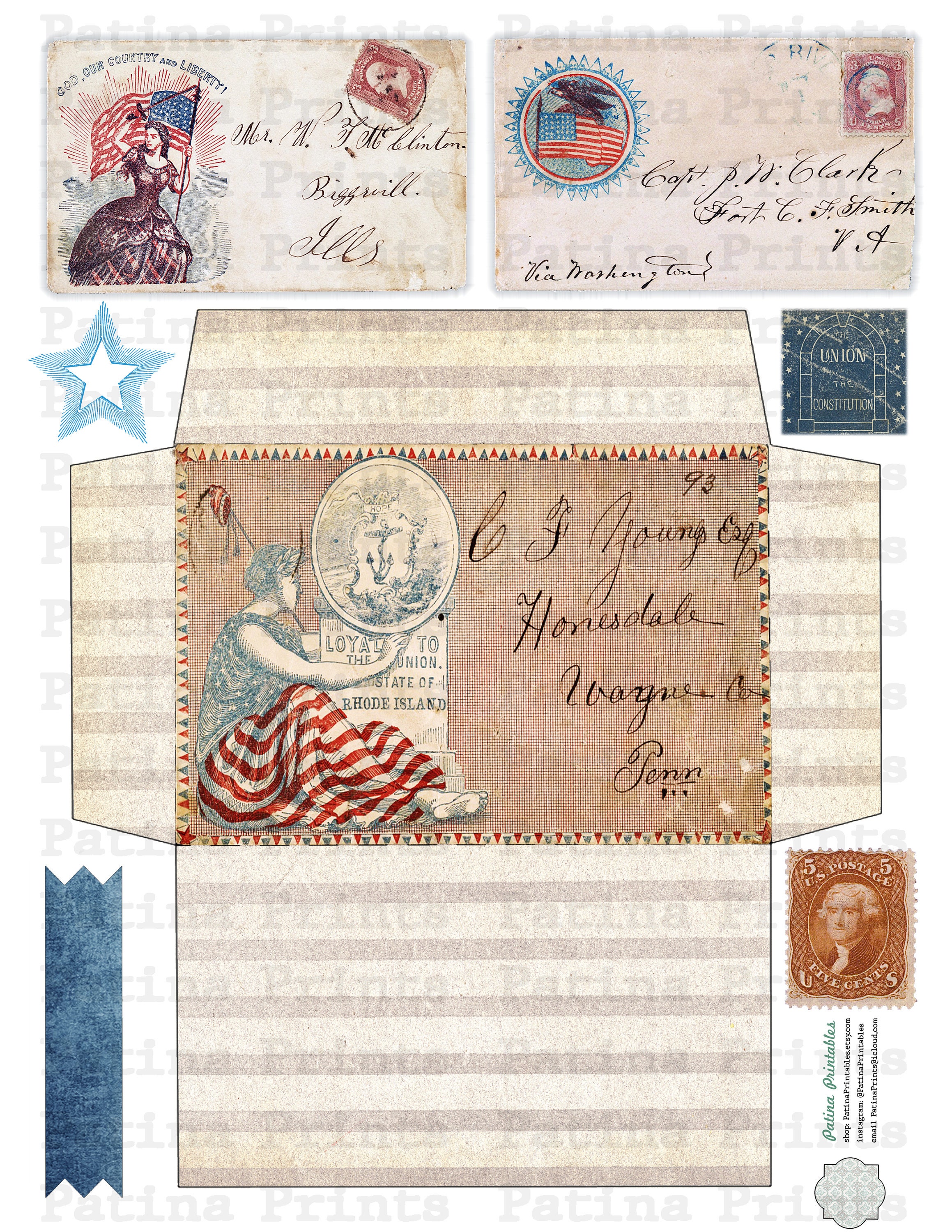 5 Envelopes Kit, Printable, 1800s Letters, Envelope, Kit, Vintage ...