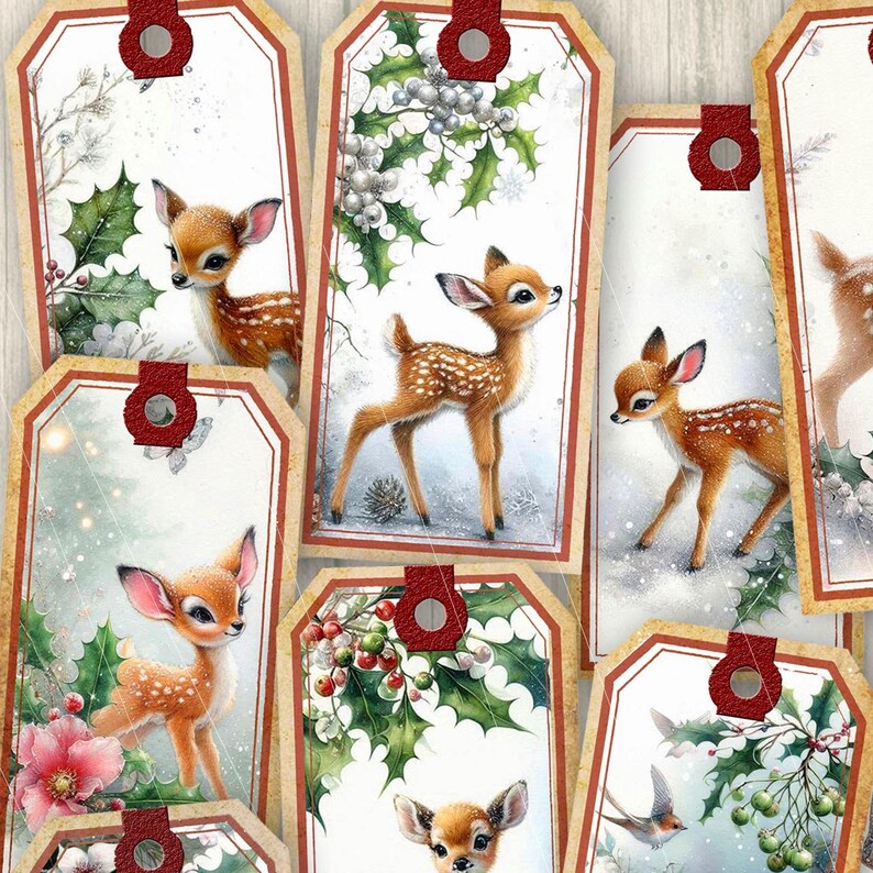Retro Deer Gift Tags Printable Vintage Christmas Gifts Tag Digital ...