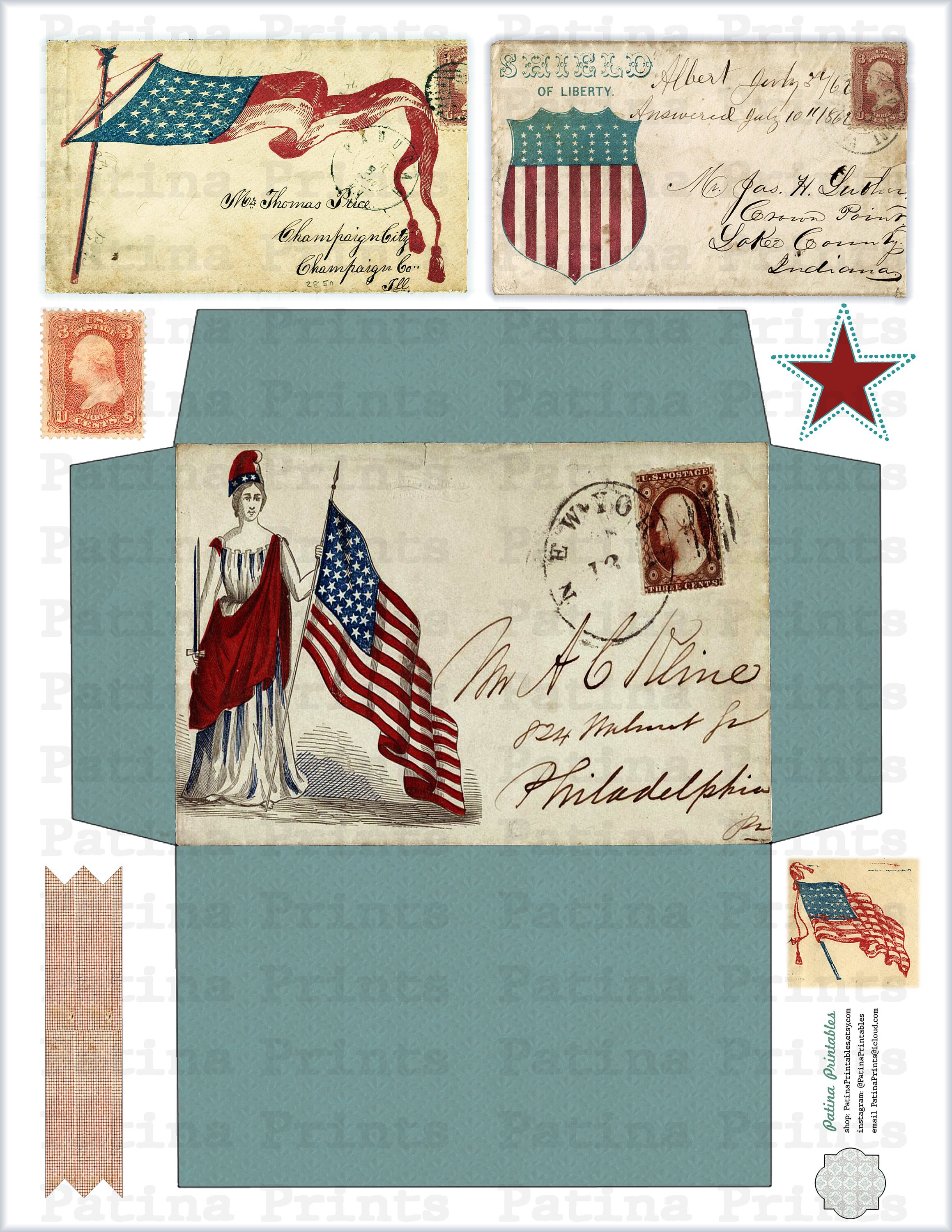 5 Envelopes Kit, Printable, 1800s Letters, Envelope, Kit, Vintage ...