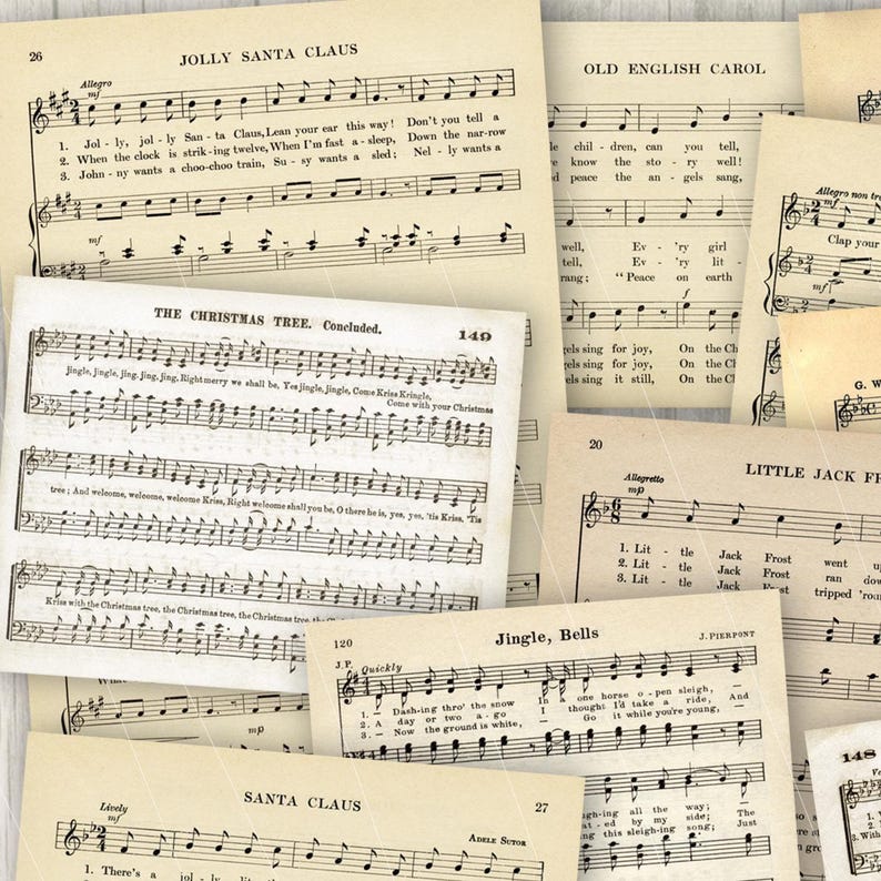 Vintage Christmas Music Printable Paper Digital Download Vintage Junk ...