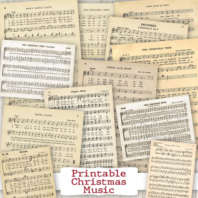 Vintage Christmas Music Printable Paper Digital Download Vintage Junk ...