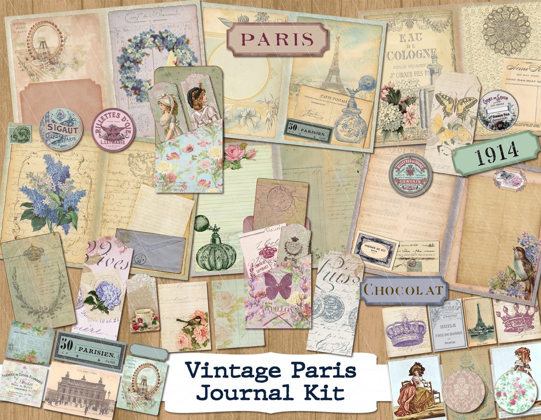 Pastel Paris Junk Journal Kit | Printable French Paper | Pockets Tags ...