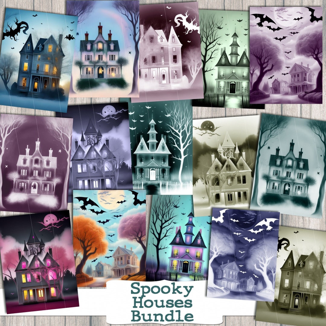 Haunted House Digital, Printable, Halloween Ephemera, Digital, Pastel ...