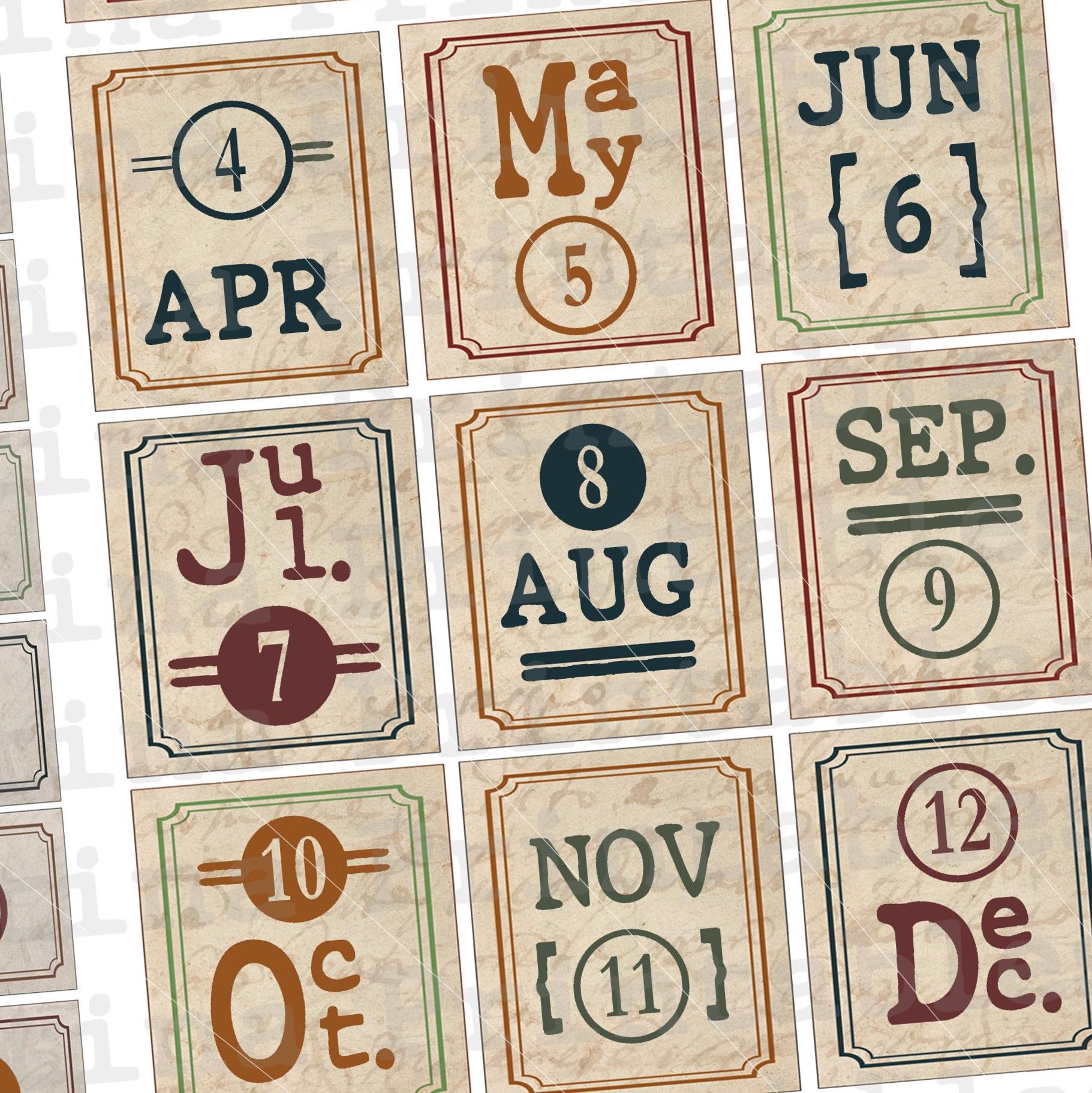 Calendar Month Labels Digital Download Monthly Planner Numbers Paper ...
