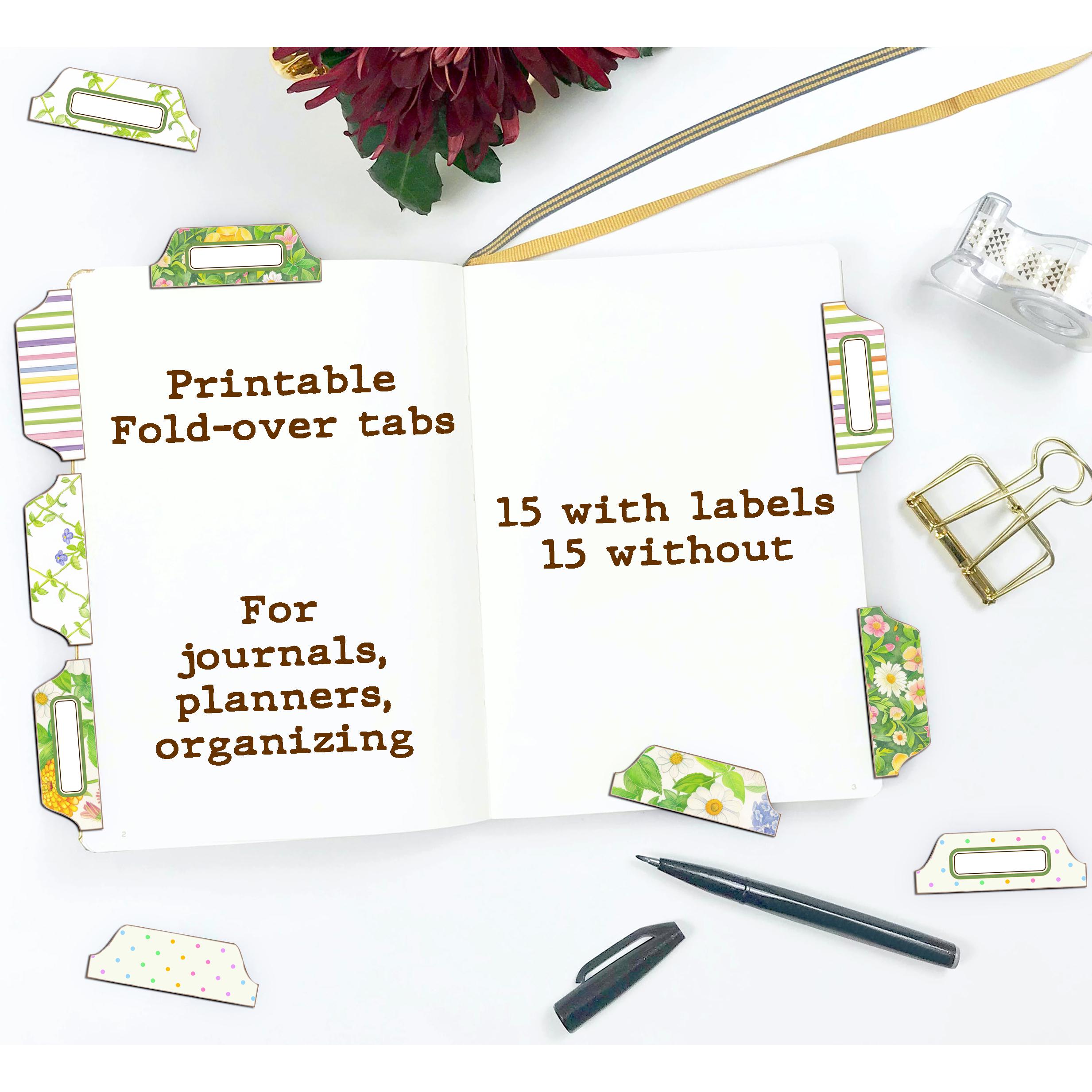 Page Tabs Label Tab Dividers Floral Planner Labels Folder Junk Journal ...