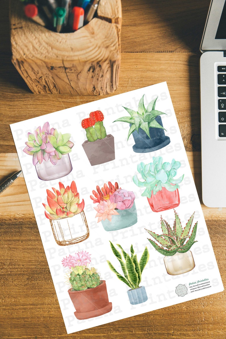 Watercolor Succulents, Printable, Ephemera, Sticker, Sheet, Cactus ...