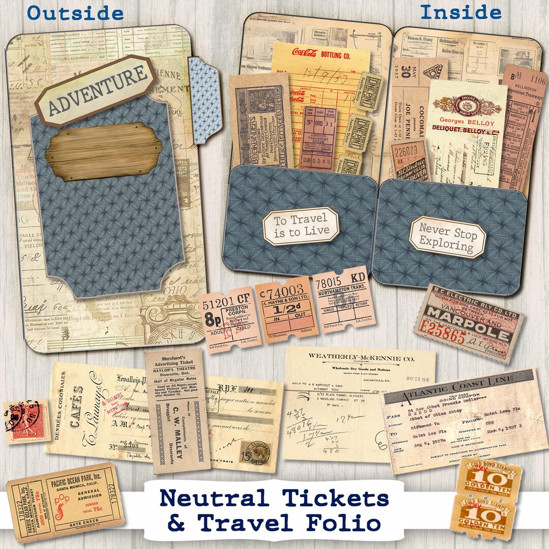 Vintage Tickets Junk Journal Kit Printable Travel Folio | Neutral ...