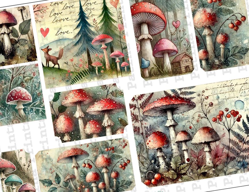 Mushrooms Printable Ephemera Kit Mushroom Digital Download Papers Junk ...