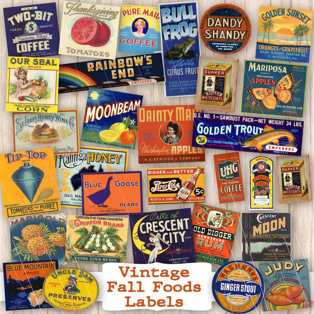 Vintage Food Crate Labels Digital Download Retro Foods Label Printable ...