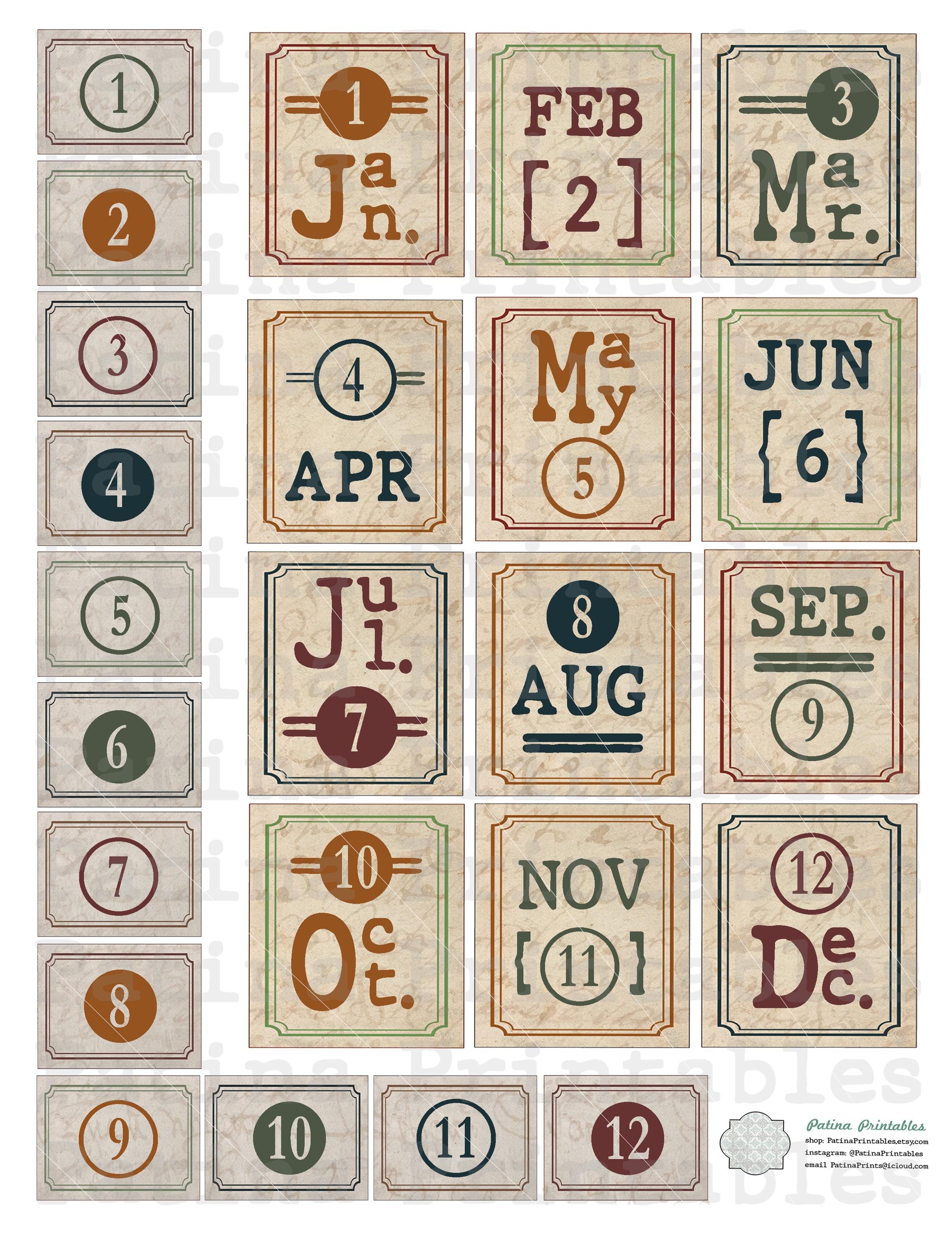 Calendar Month Labels Digital Download Monthly Planner Numbers Paper ...