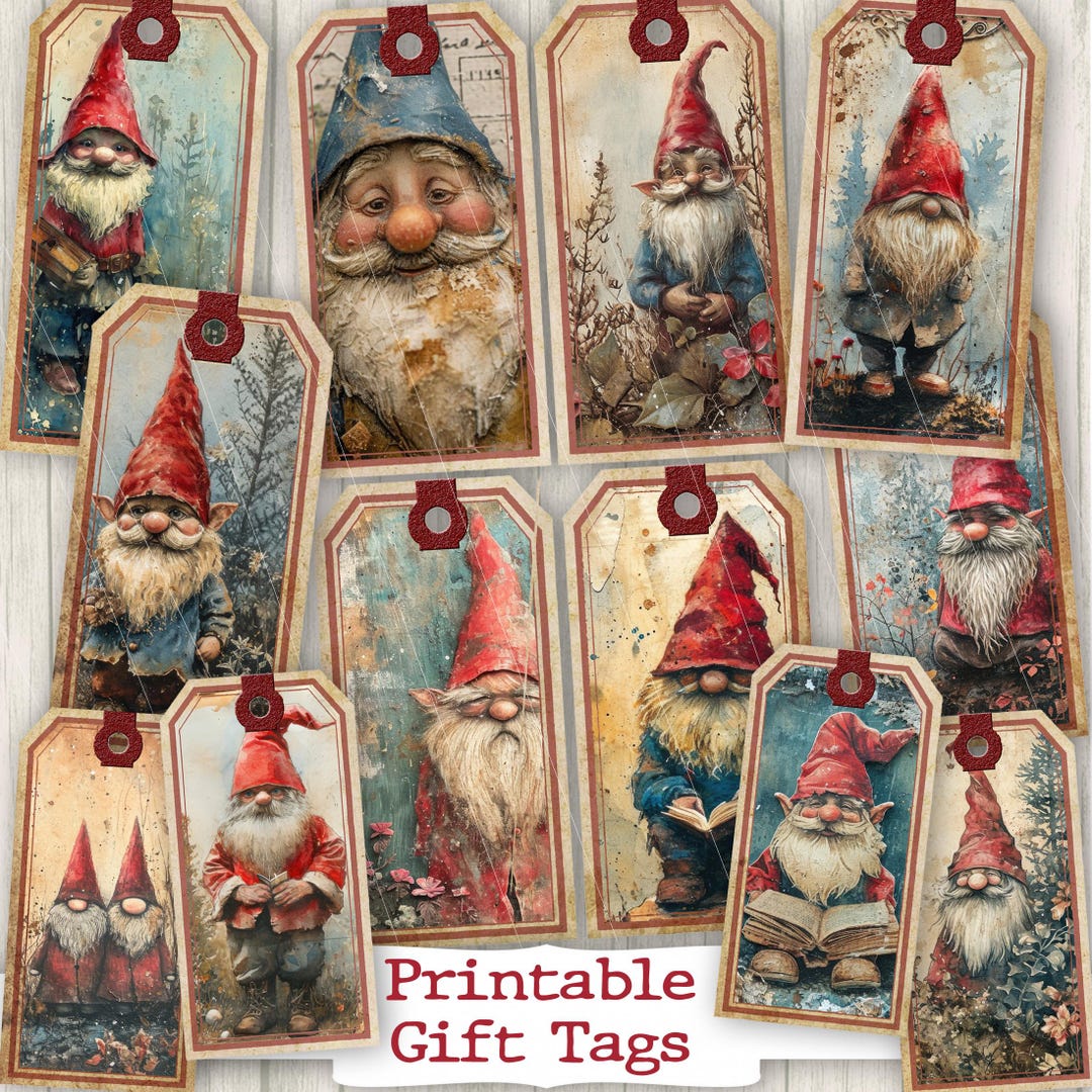 Garden Gnomes Gift Tags Spring Summer Gifts Tag Digital Download Gnome ...