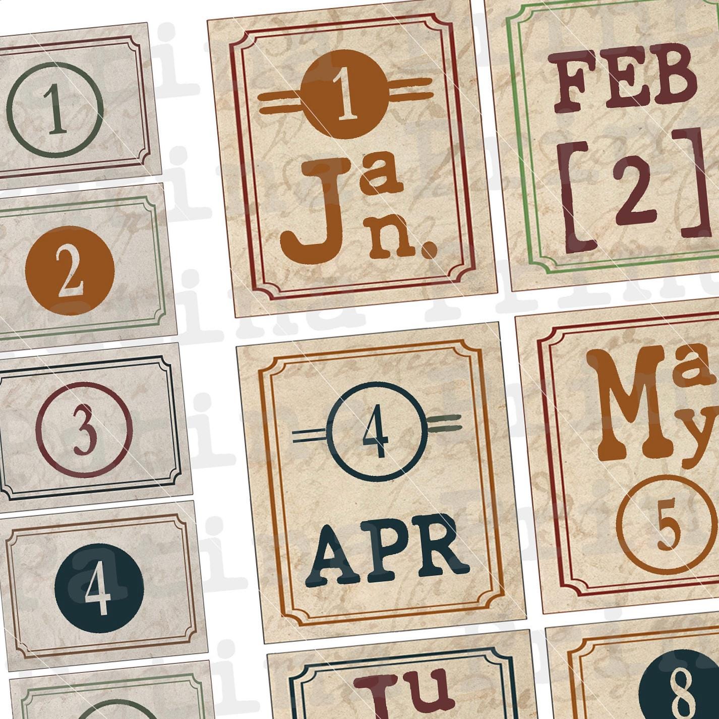 Calendar Month Labels Digital Download Monthly Planner Numbers Paper ...