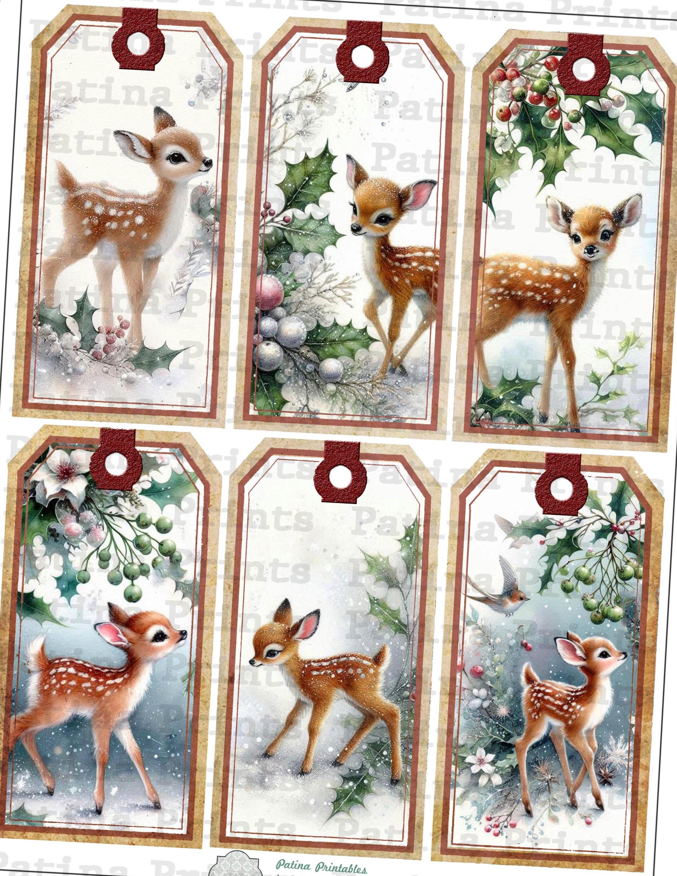 Retro Deer Gift Tags Printable Vintage Christmas Gifts Tag Digital ...