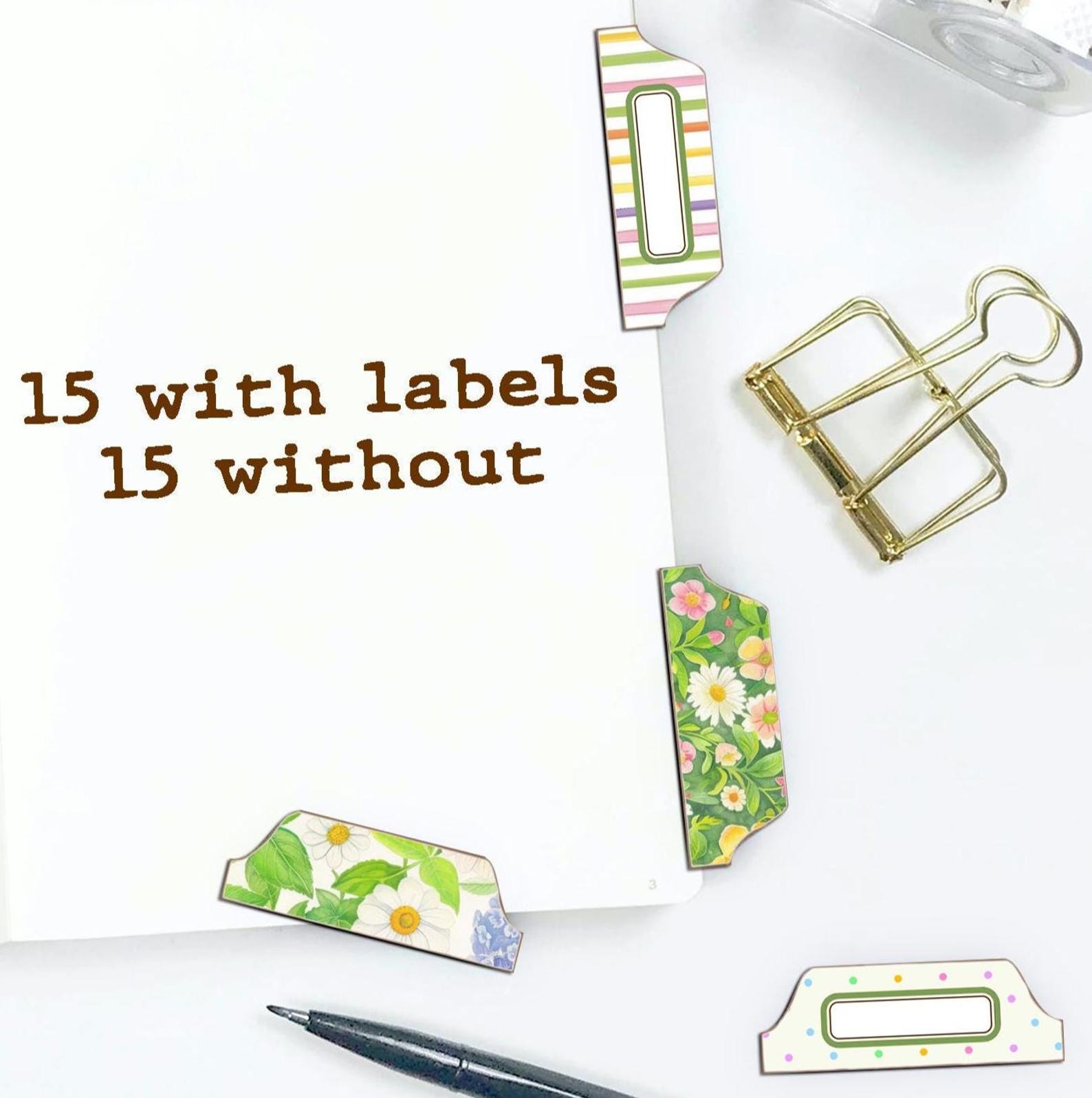Page Tabs Label Tab Dividers Floral Planner Labels Folder Junk Journal ...