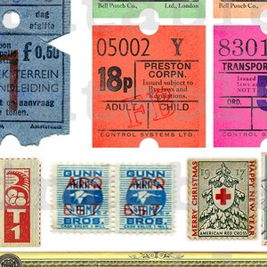 Colorful Vintage Tickets, Vintage, Ephemera, Pack, Printable, Invoices ...