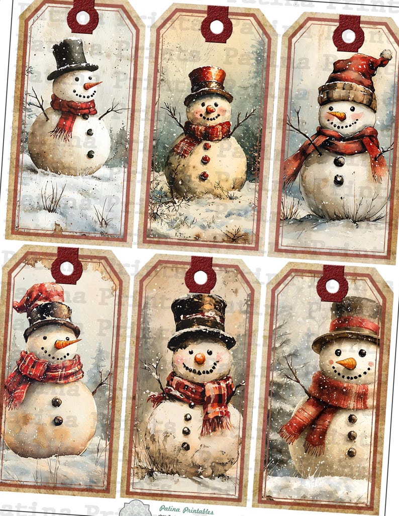 Christmas Snowman Gift Tags Digital Download Snowmen Printable Labels ...