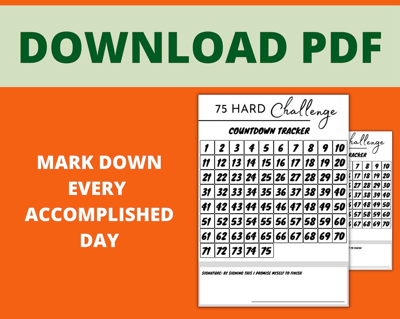 75 Hard Countdown Printable and Digital PDF Download Track | Etsy