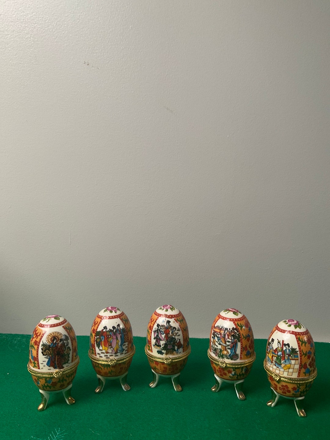 5 Porcelain Oriental Egg Trinkiet Box - Etsy