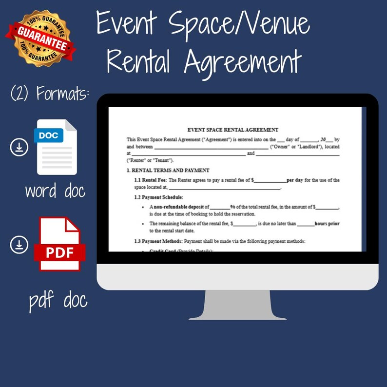 Venue Rental Agreement Template, Editable Event Space Contract, Venue ...