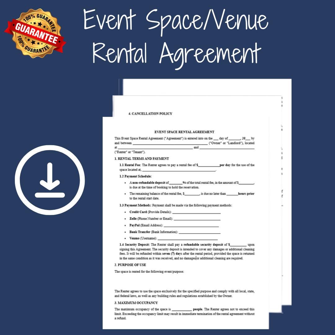 Venue Rental Agreement Template, Editable Event Space Contract, Venue ...